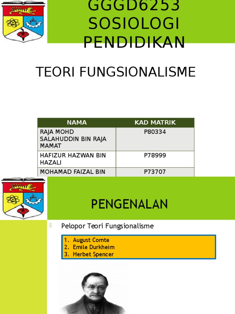 Teori Fungsionalisme (Pembentangan Kumpulan) | PDF