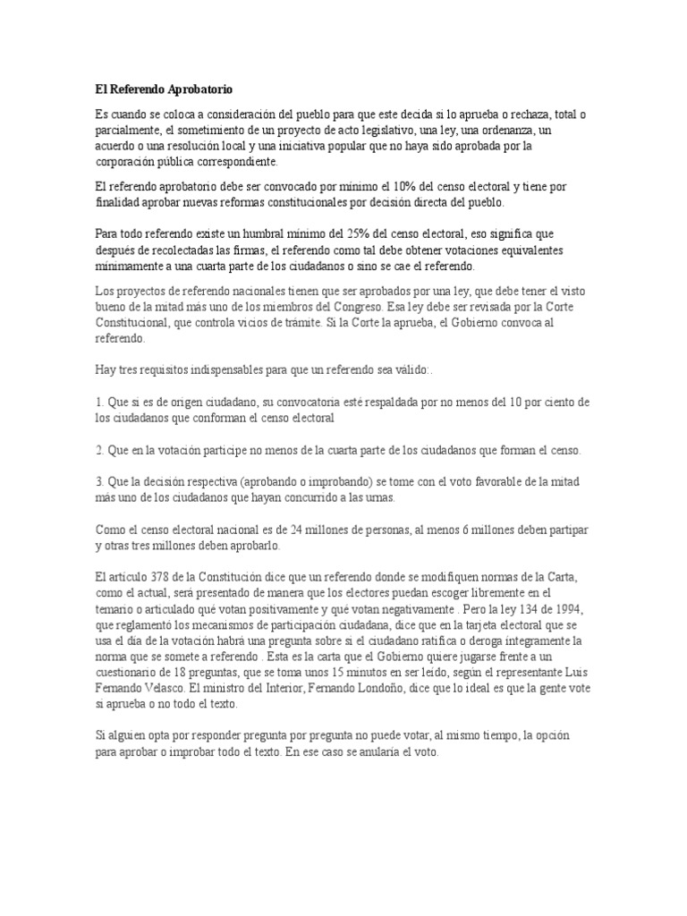 El Referendo Aprobatorio | Elecciones | Votación