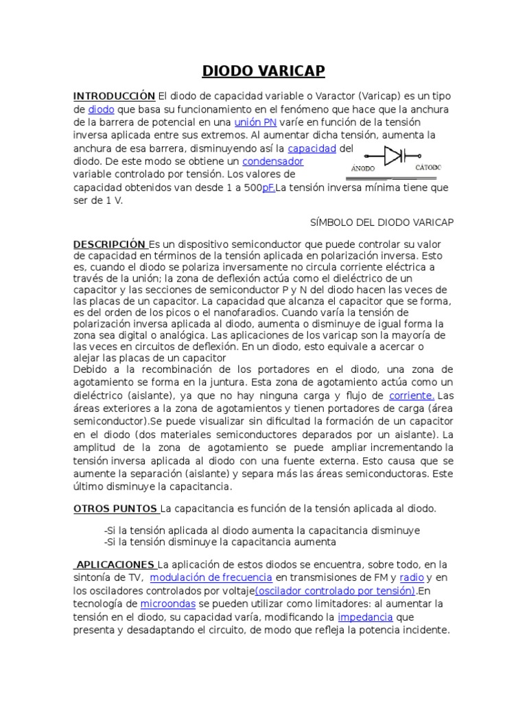 Diodo Varicap | PDF | Condensador | Diodo