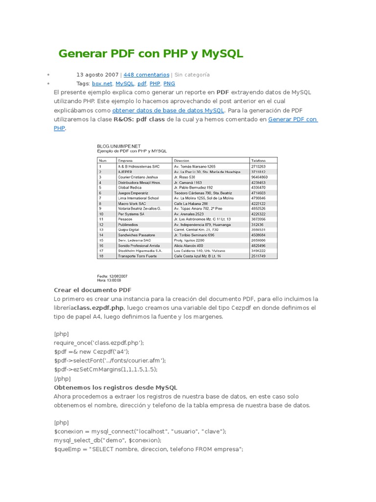 Generar PDF Con PHP y MySQL | PDF | Php | Formato de Documento Portable