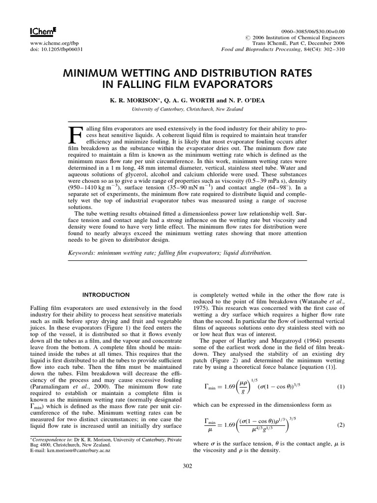 Minimum Wetting and Distribution Rates in Falling Film Evap | PDF ...