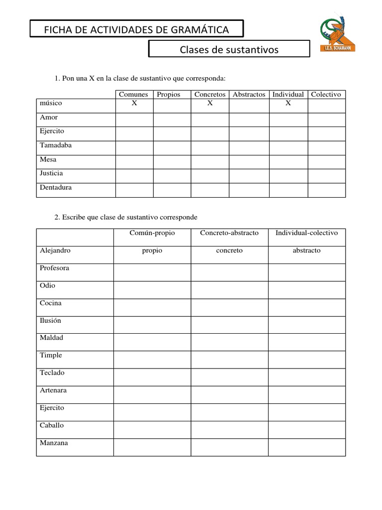 Fichas Clases de Sustantivos
