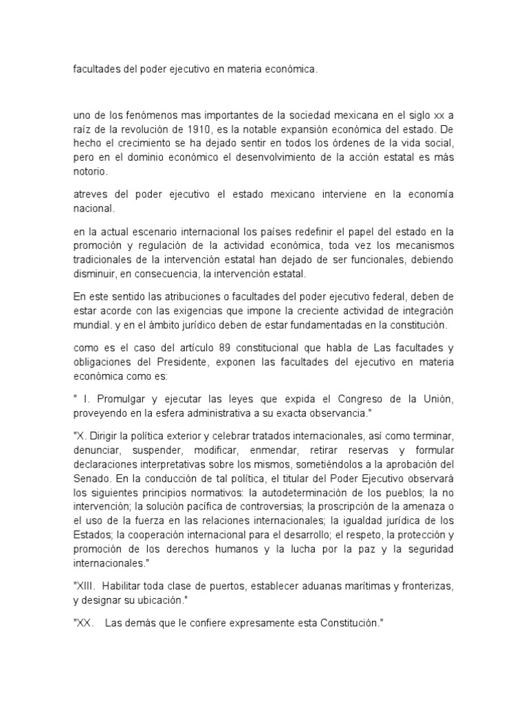 Facultades Del Poder Ejecutivo en Materia Economica | PDF | Estado (política) | México