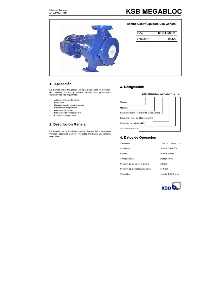 KSB Megabloc | PDF | Bomba | Acero