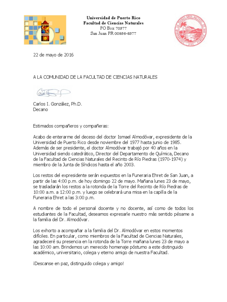 In Memoriam of DR Ismael Almodovar Final | PDF | Doctor en Filosofía ...
