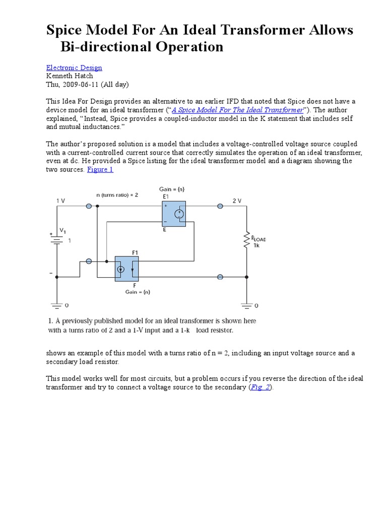 Spice Model for Bi-Directional Transformers | PDF | Spice | Transformer