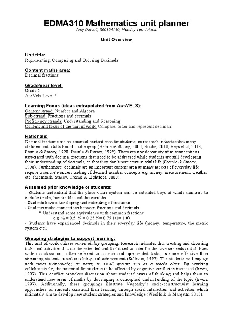 Maths Decimal Unit Planner 2 | PDF | Fraction (Mathematics) | Numbers