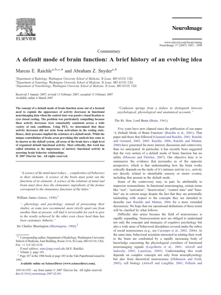 Default Mode of Brain Function Explained | PDF | Functional Magnetic ...