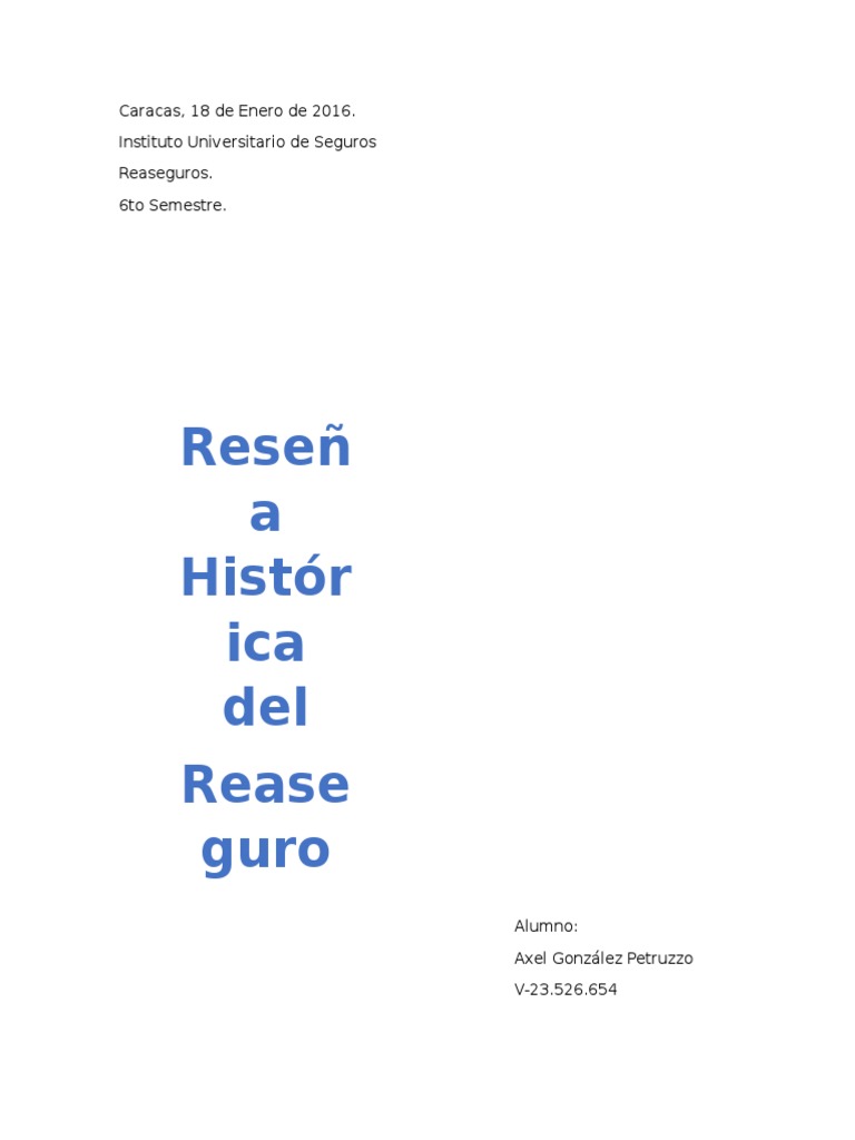 Reseña Historica ReAseguros | PDF | Reaseguro | Póliza de seguros
