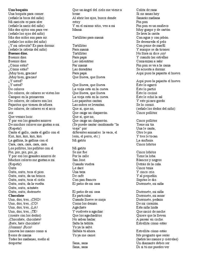 Canciones y Rimas Infantiles Diversas | PDF | Naturaleza | Alimentos