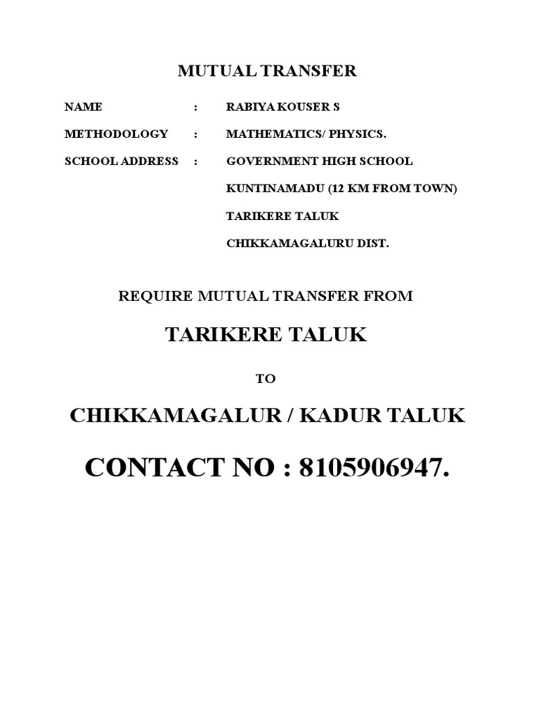 CONTACT NO: 8105906947.: Tarikere Taluk | PDF