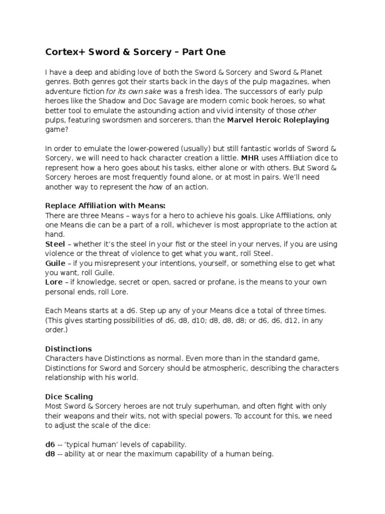 Cortex Plus Sword & Sorcery | PDF | Barsoom | Sword And Sorcery