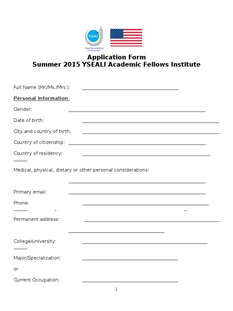 Summer2015 Yseali Academic App Form | PDF | Social Science
