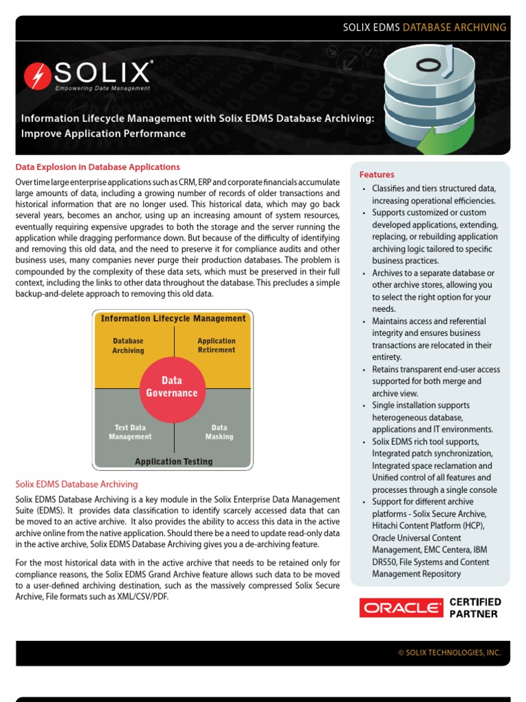 Solix EDMS Database Archiving | PDF | Oracle Database | Databases