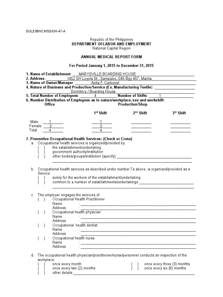 Annual Medical Report | Physical Examination | Physician