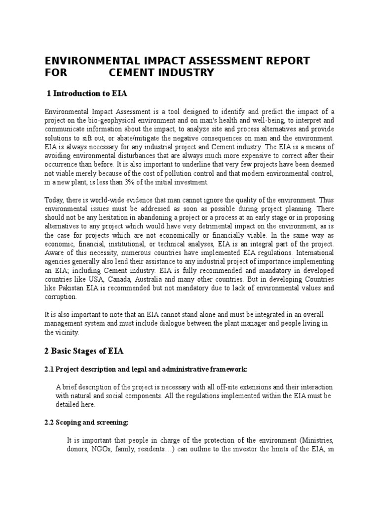 Environmental Impact Assessment Report for Cement Industry (guide ...