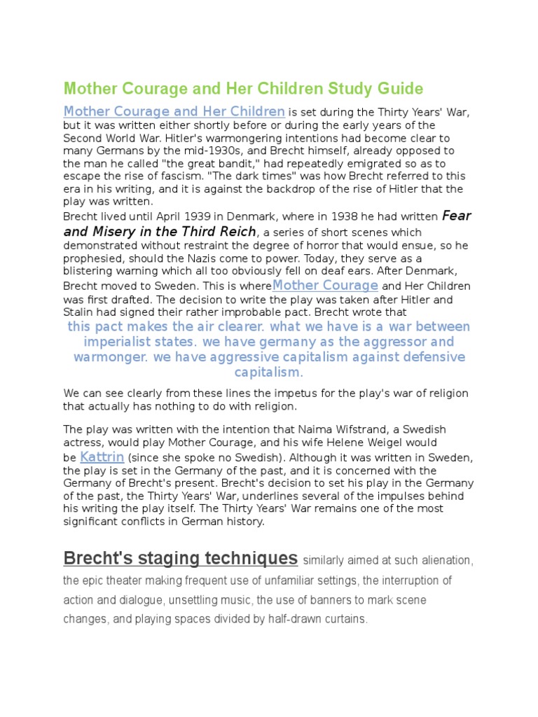 Mother Courage and Her Children Study Guide | PDF | Nazi Germany | Unrest