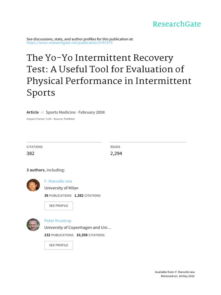 The Yo Yo Intermittent Recovery Test | PDF | Aerobic Exercise | Sports