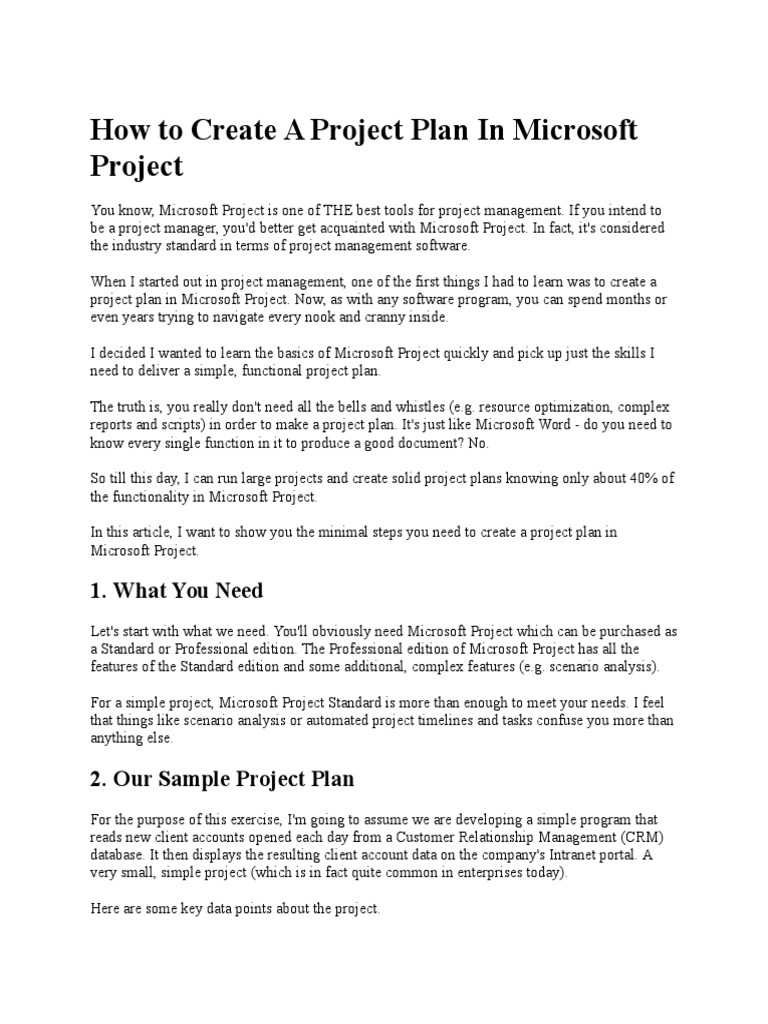 How To Create A Project Plan in Microsoft Project | PDF | Project ...