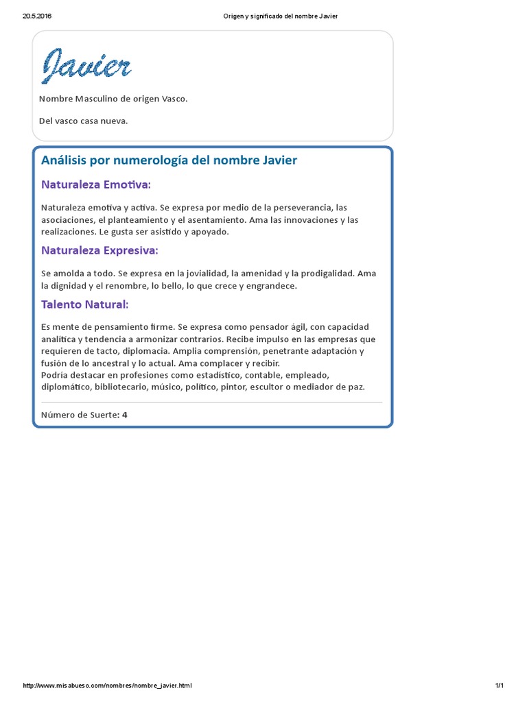 Origen y Significado Del Nombre Javier PDF | PDF
