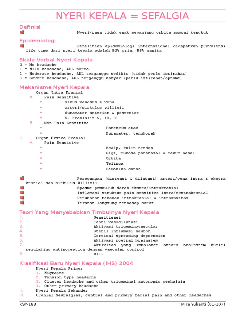 Nyeri Kepala Sefalgia: Definisi Epidemiologi | PDF | Wellness | Science ...
