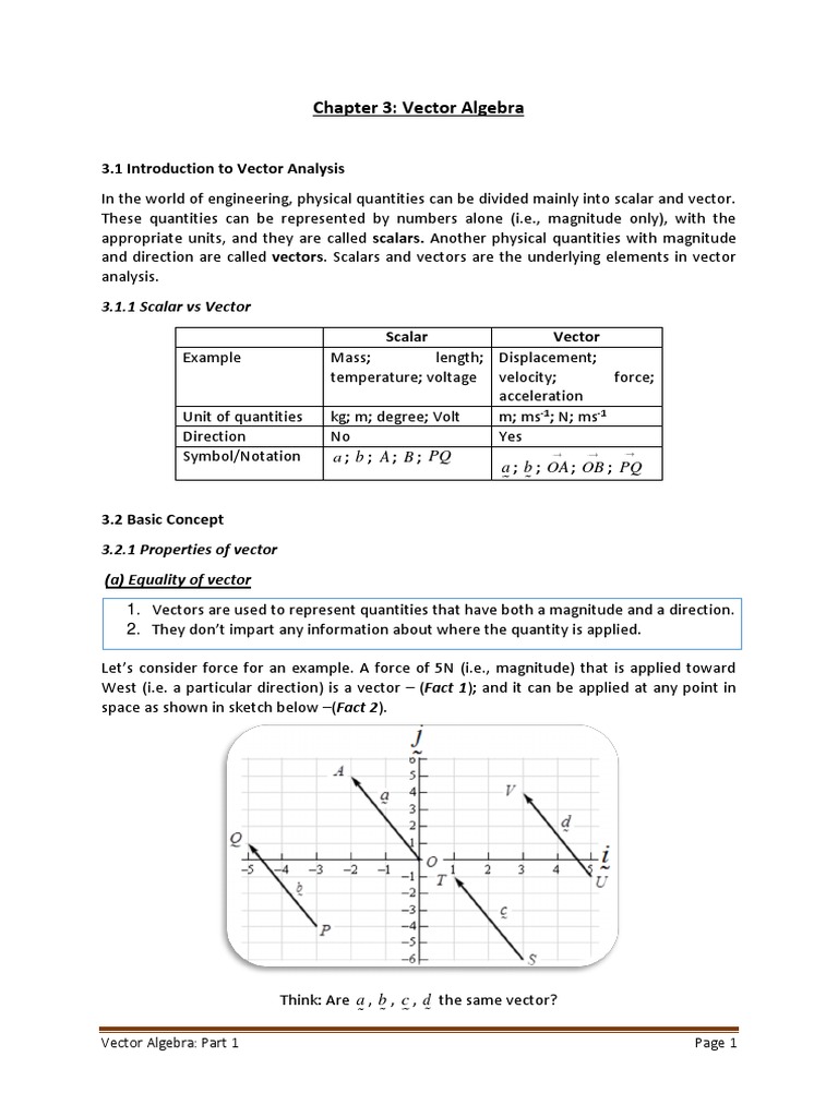 Chapter 3: Vector Algebra: 3.1 Introduction To Vector Analysis | PDF | Euclidean Vector | Vector ...