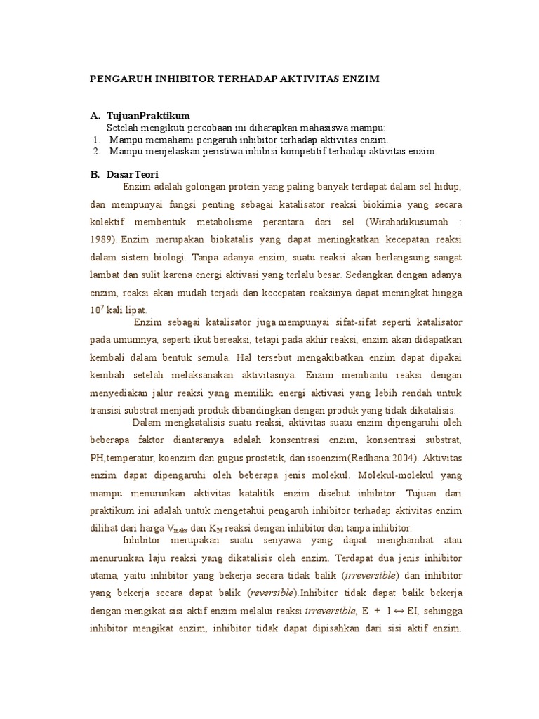 Pengaruh Inhibitor Terhadap Enzim | PDF