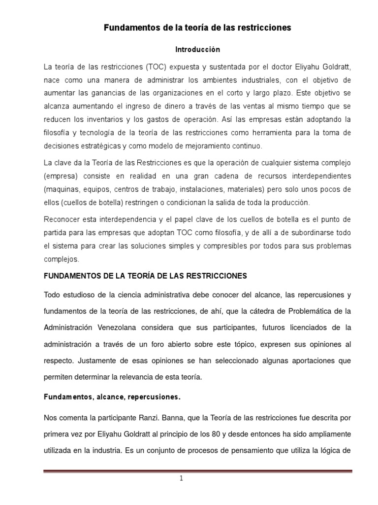 Fundamentos de La Teoría de Las Restricciones | PDF | Benchmarking | Planificación