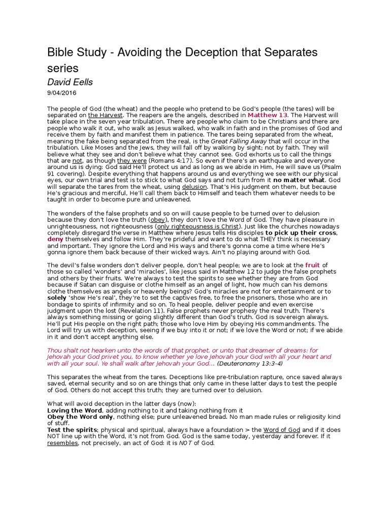 Bible Study - Avoiding The Deception Series Edited | PDF | Gospel Of ...