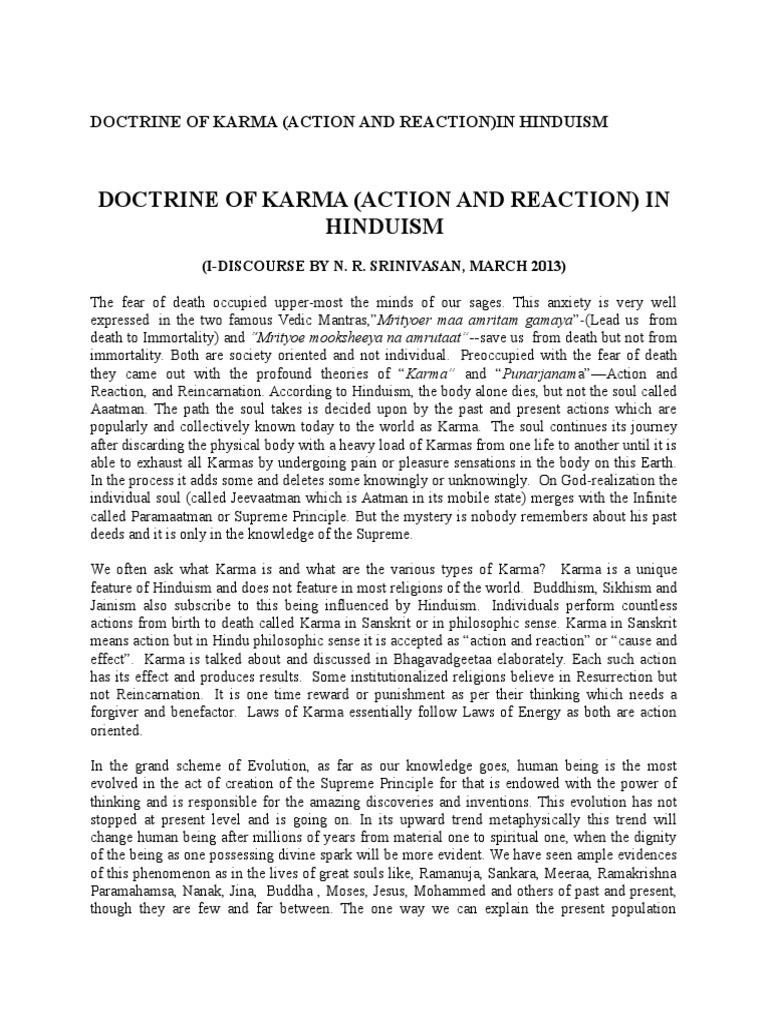 Doctrine of Karma (Action and Reaction) in Hinduism | Download Free PDF ...