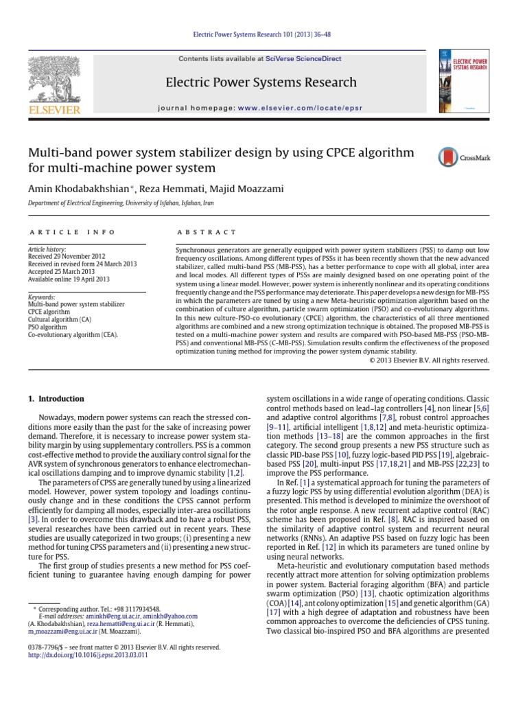 Multi-Band Power System Stabilizer Design by Using CPCE Algorithm For Multi-Machine Power System ...