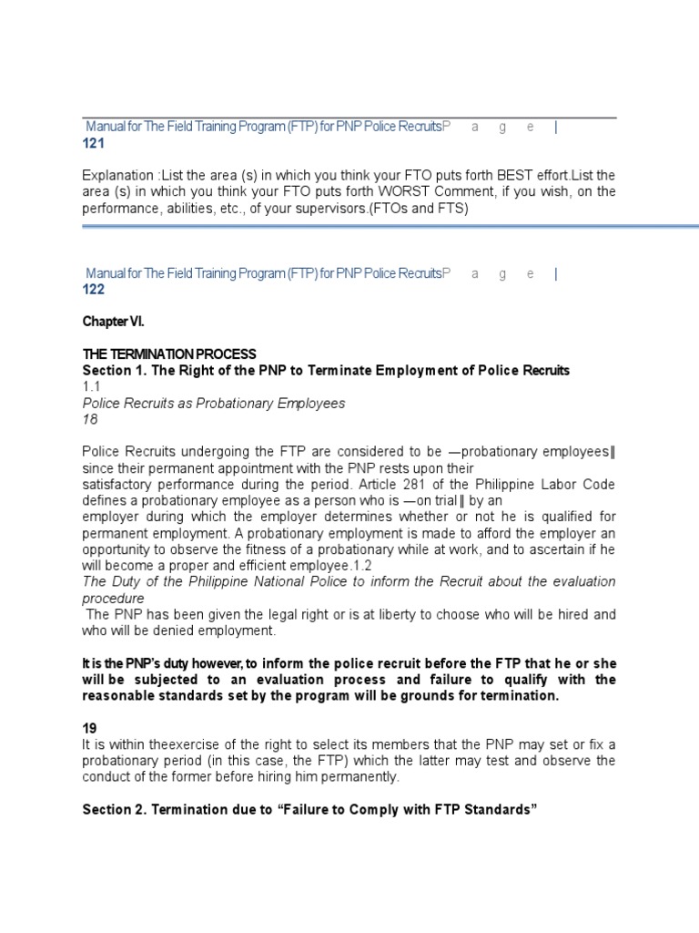 Manual For The Field Training Program (FTP) For PNP Police Recruits ...