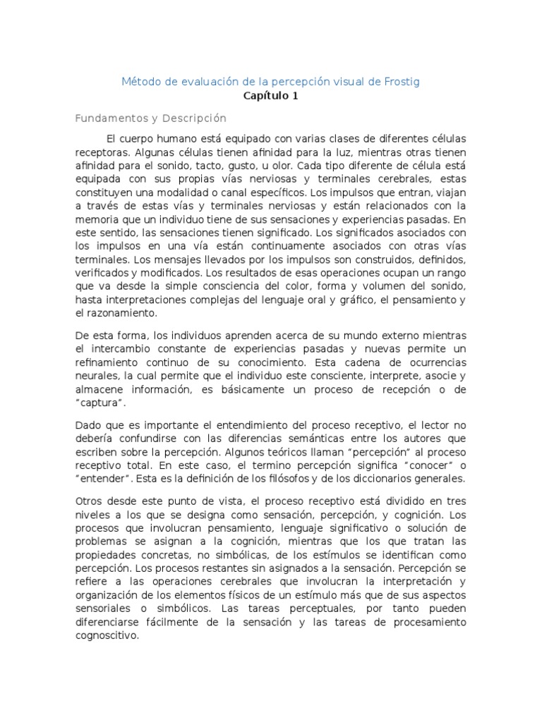 Resumen Del Frostig | PDF | Validez (Estadísticas) | Percepción