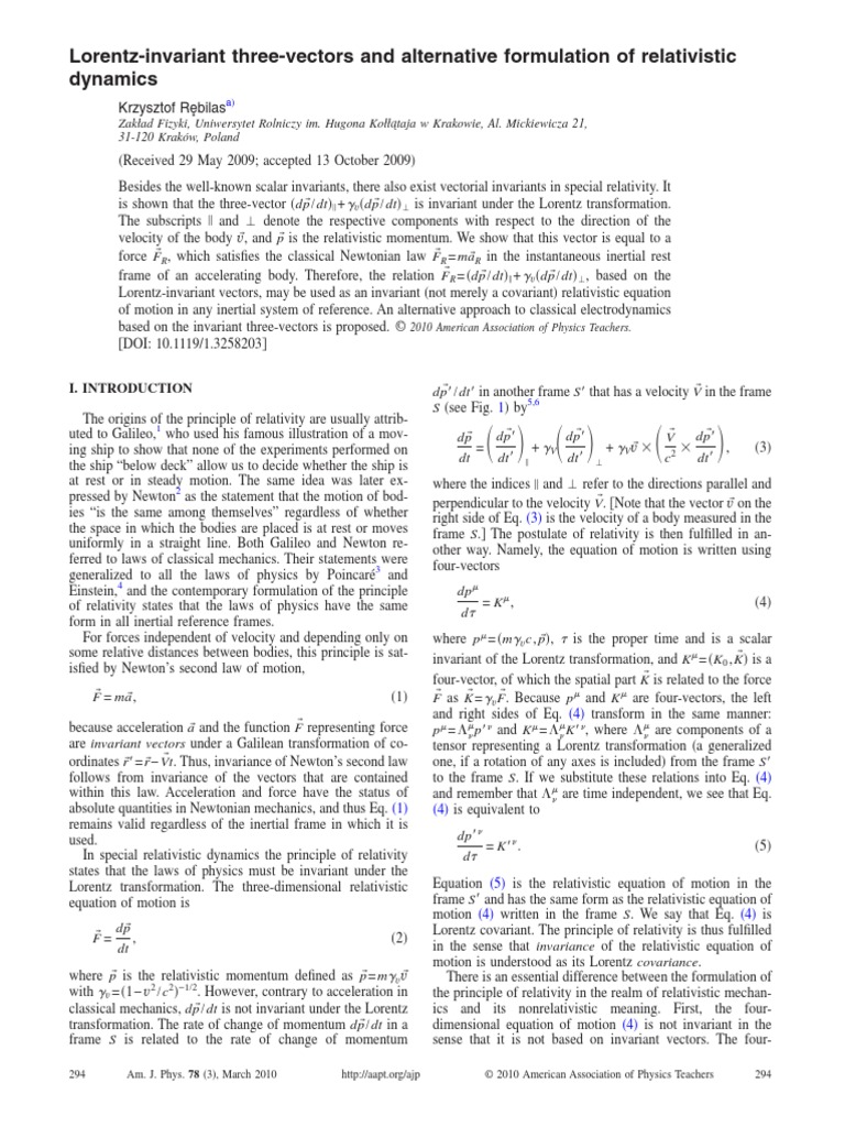 Lorentz Invariant 3vectors | PDF | Special Relativity | Momentum