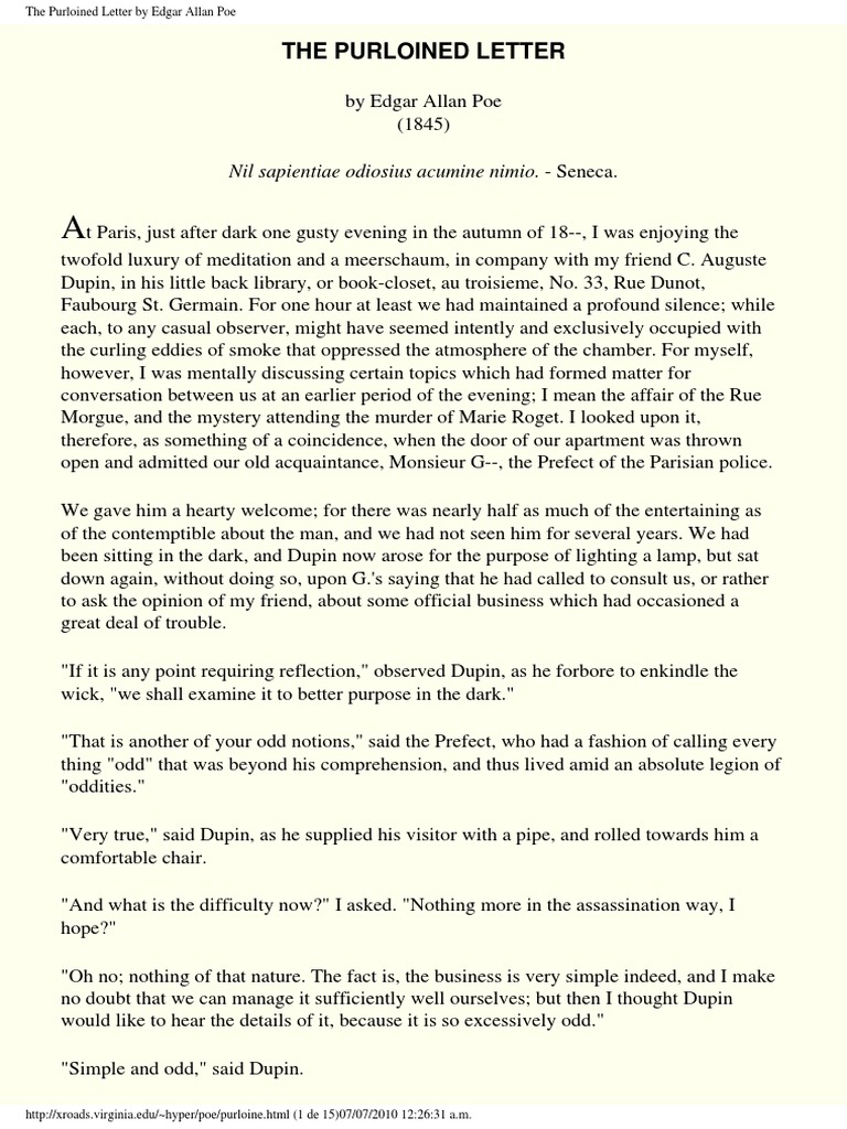 The Purloined Letter by Edgar Allan Poe | PDF | C. Auguste Dupin | Truth