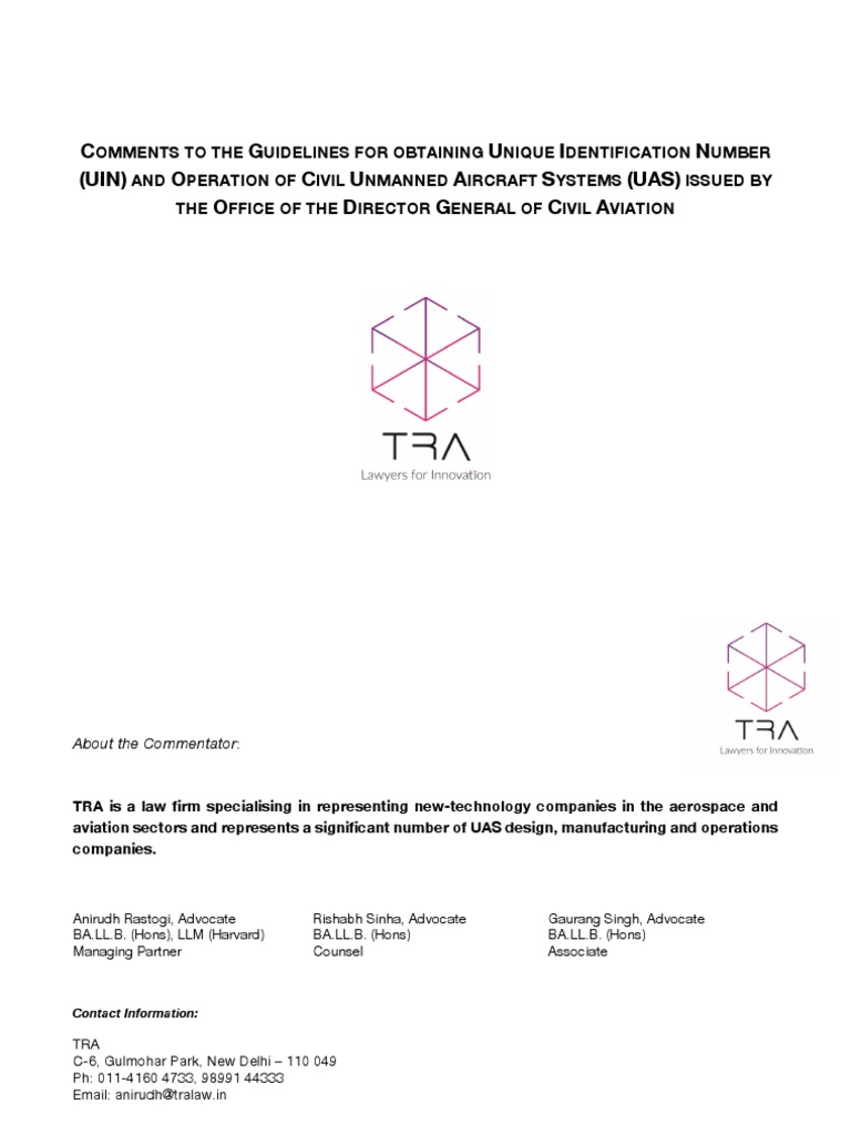 TRA UAV-UIN Guideline Comments | PDF | Unmanned Aerial Vehicle | Aircraft