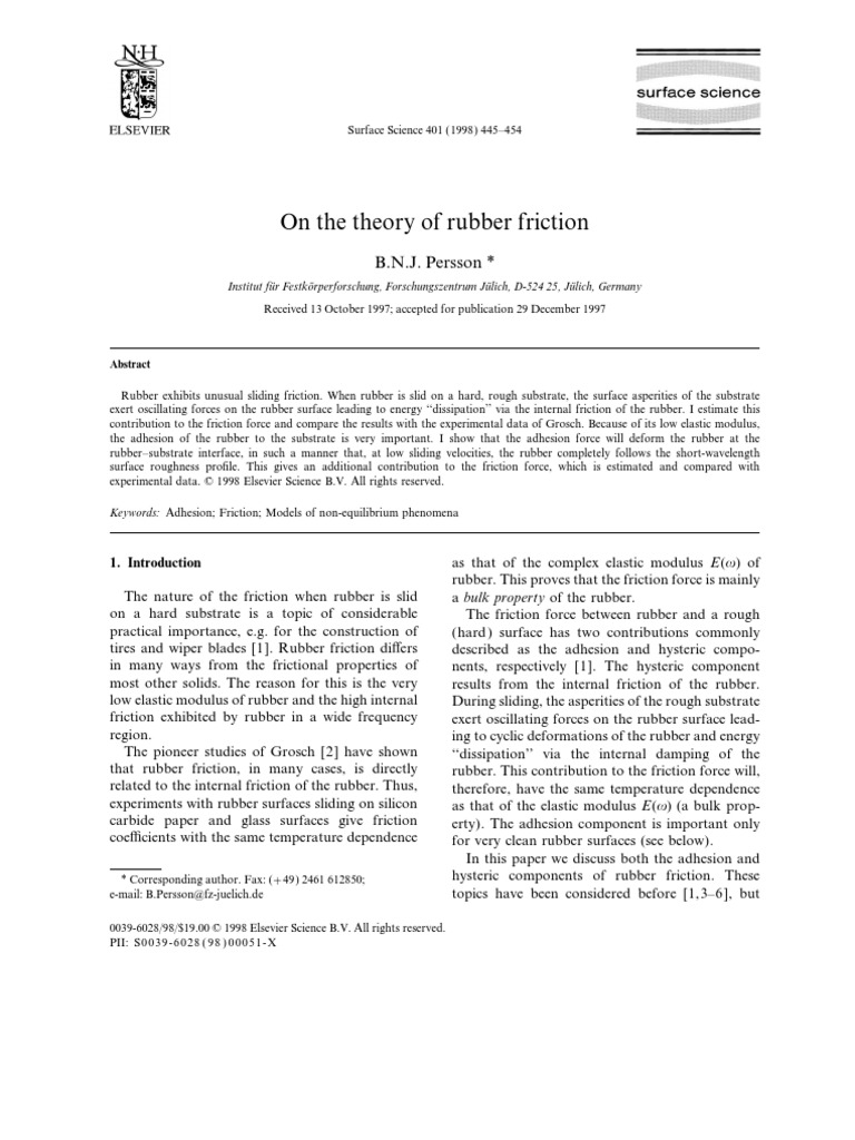 On The Theory of Rubber Friction: B.N.J. Persson | PDF | Adhesion ...