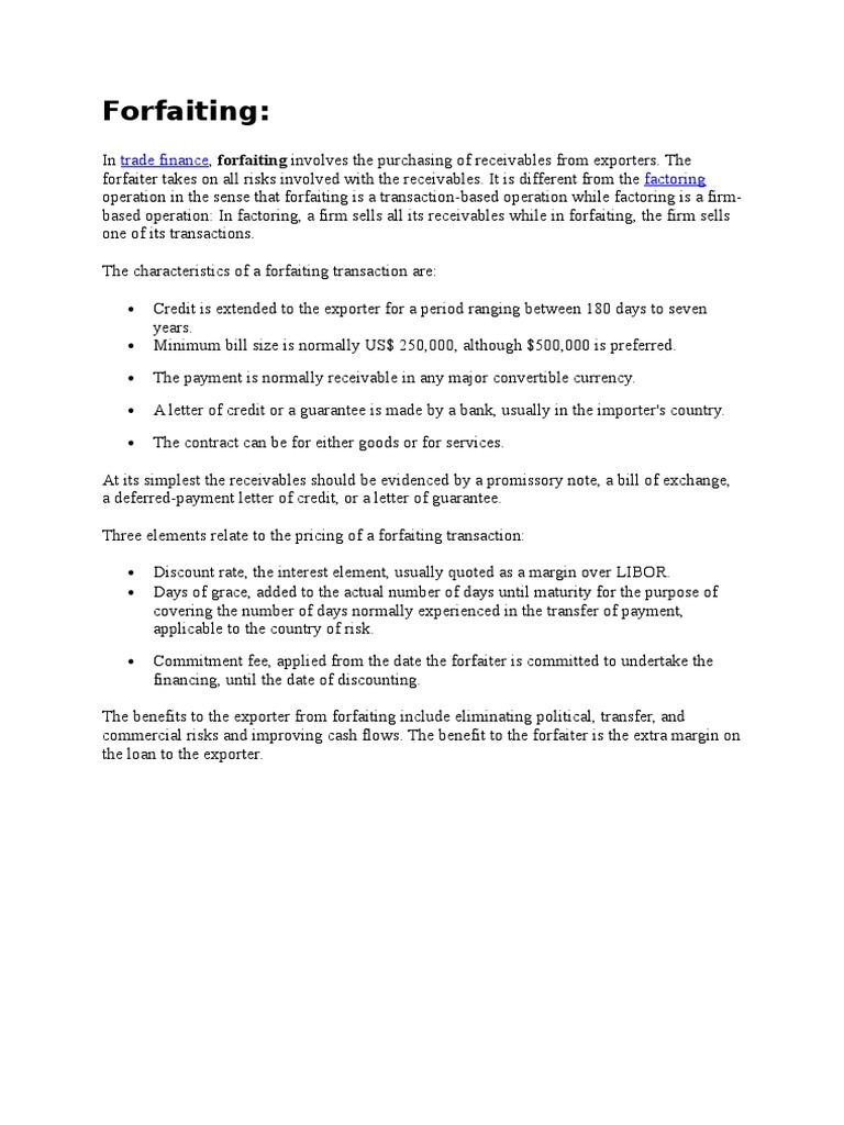 Forfaiting:: Trade Finance Factoring | PDF | Factoring (Finance ...