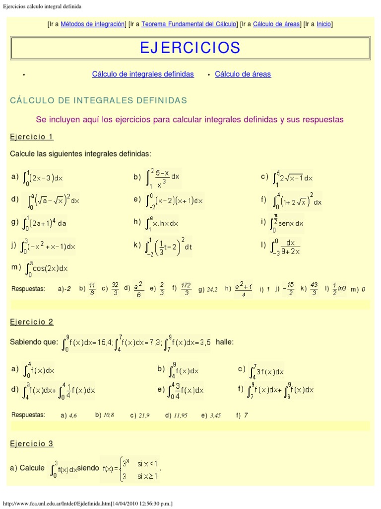 Ejercicios Cálculo Integral Definida | PDF | Integral | Línea (geometría)
