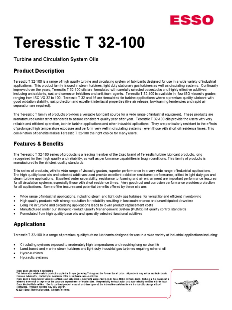 Esso Teresstic T 30-100 | PDF | Exxon Mobil | Lubricant