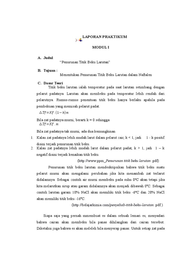 PK 1 Penurunan Titik Beku Larutan | PDF | Sains & Matematika