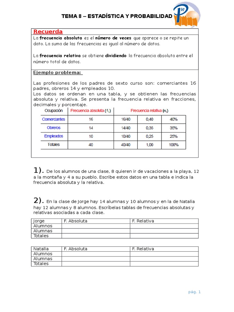 Ejercicios Probabilidad 6 primaria | Porcentaje | Probabilidad