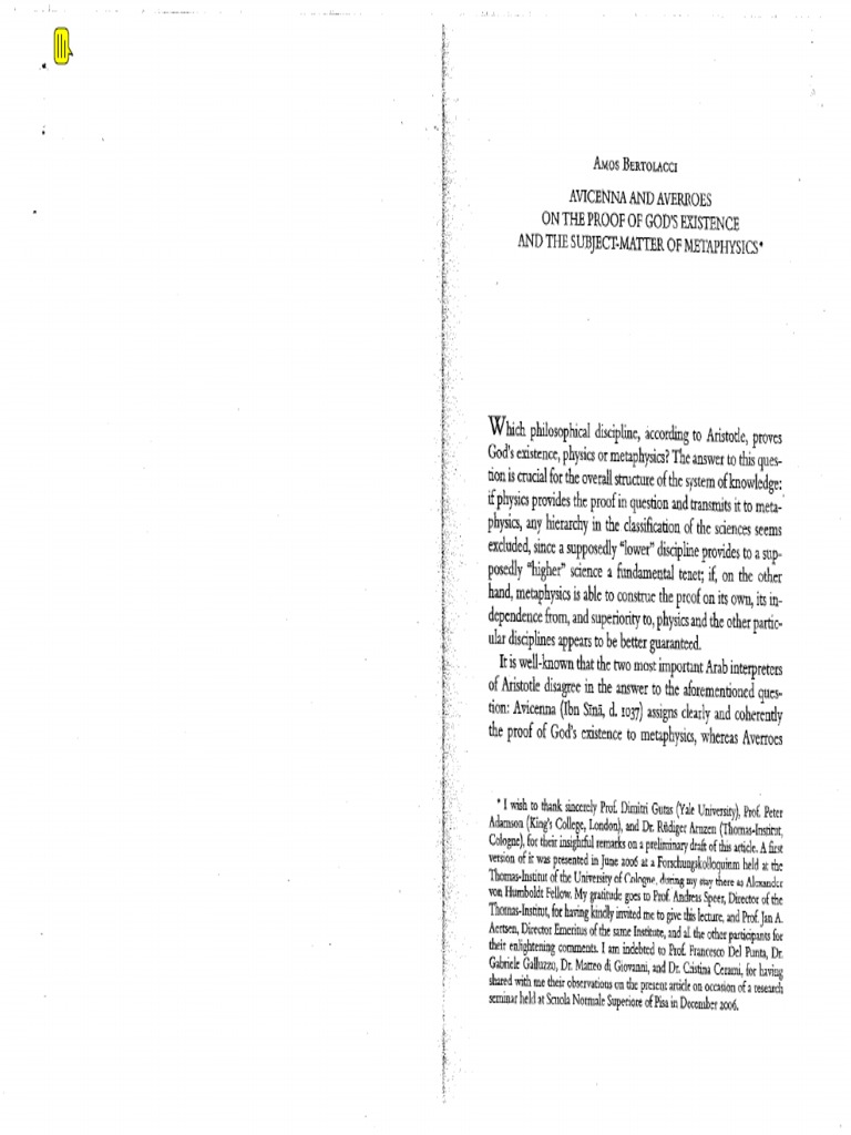 Bertolacci. 'Avicenna and Averroes On The Proof of God' Existence and ...