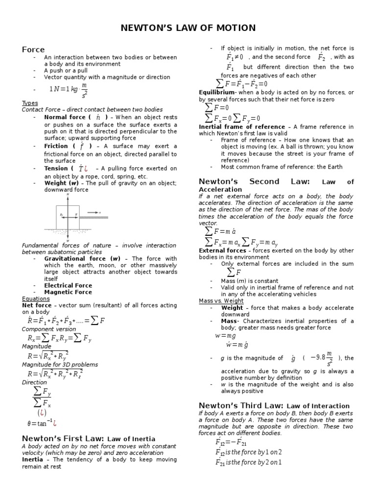 Newton'S Law of Motion: Force | Download Free PDF | Acceleration | Force
