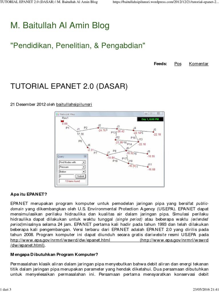 Tutorial Epanet 2.0 (Dasar) - M. Baitullah Al Amin Blog | PDF