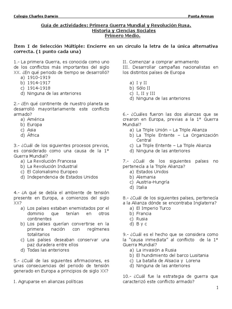 Guías de Actividades Primera Guerra Mundial | Europa | Alemania ...