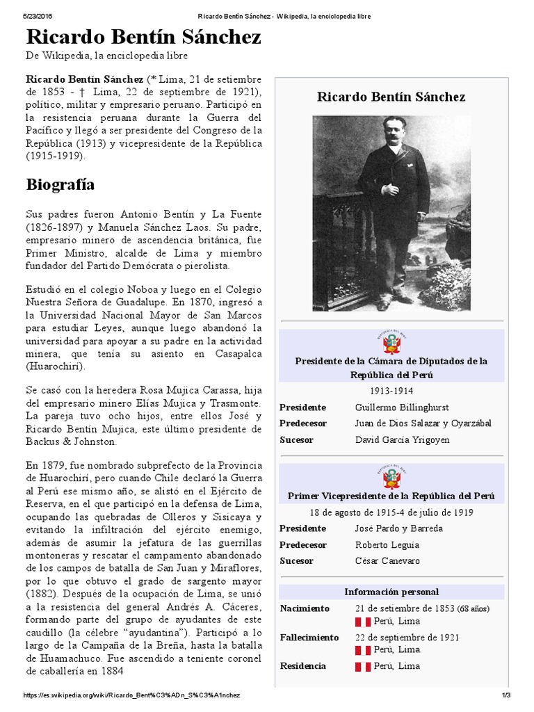 Biografía de Ricardo Bentín Sánchez | PDF | Perú | América del Sur