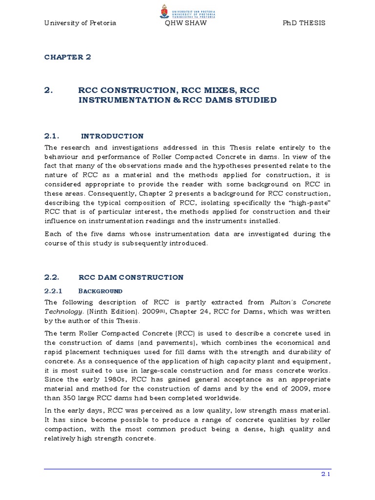 RCC Construction, RCC Mixes, RCC Instrumentation & RCC Dams Studied ...