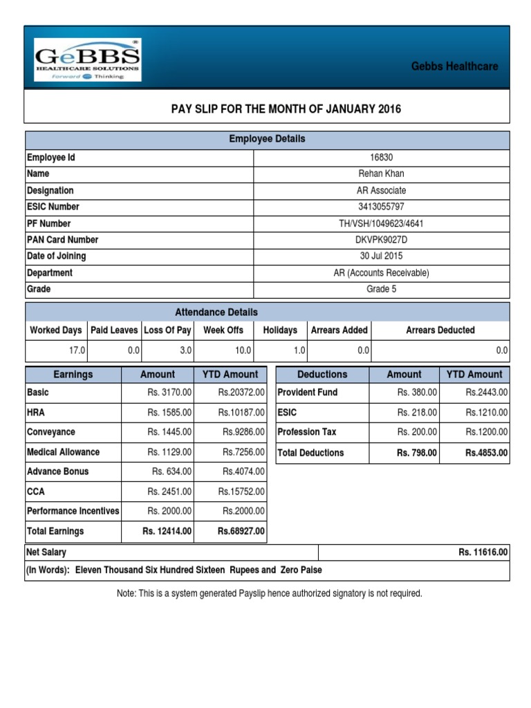 Payslip For Jan | PDF