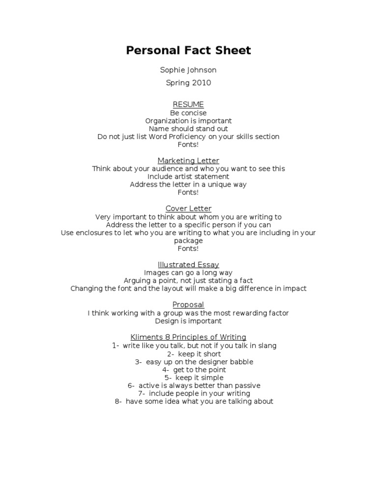 Personal Fact Sheet | PDF